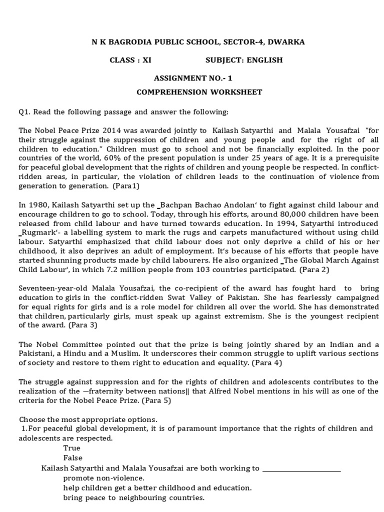 Class Xi English Assignment (HW) | PDF