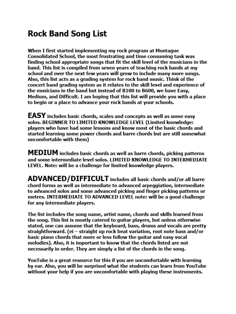 Rock Band Song List | PDF