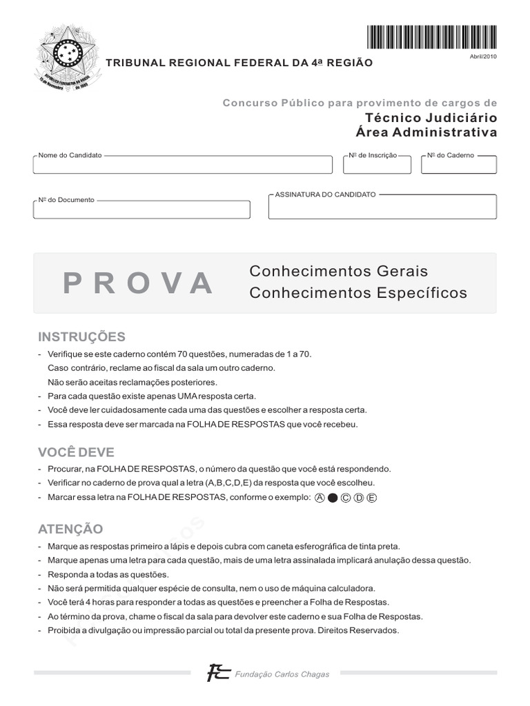 Prova o Tipo 001 | PDF