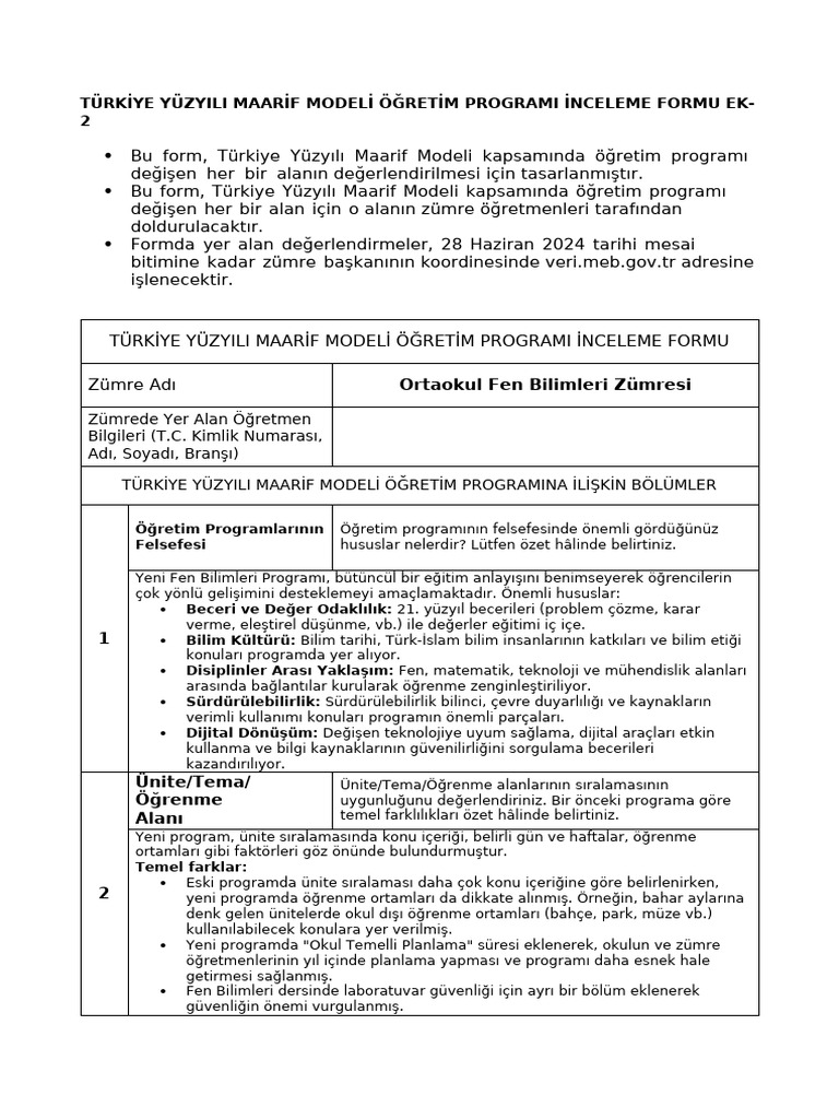 Ek 2 Fen Bilimleri | PDF