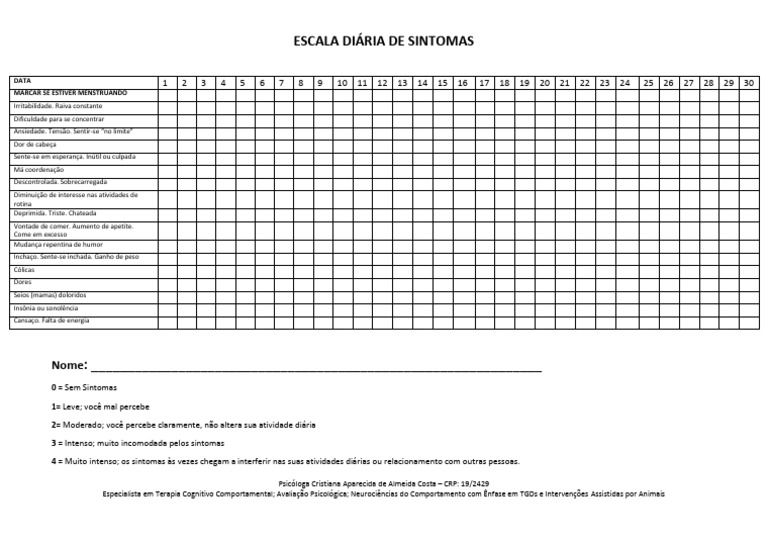 Diário de Sintomas TDPM | PDF