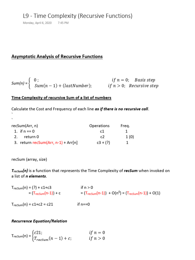 L9 Time Complexity Recursive Function | PDF L9 Time Complexity Recursive Function | PDF