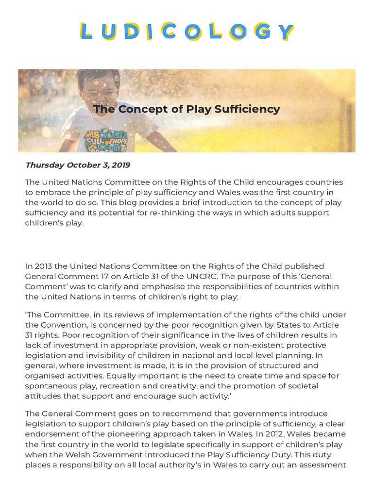 The Concept of Play Sufficiency - Its a Children's Rights Issue ...