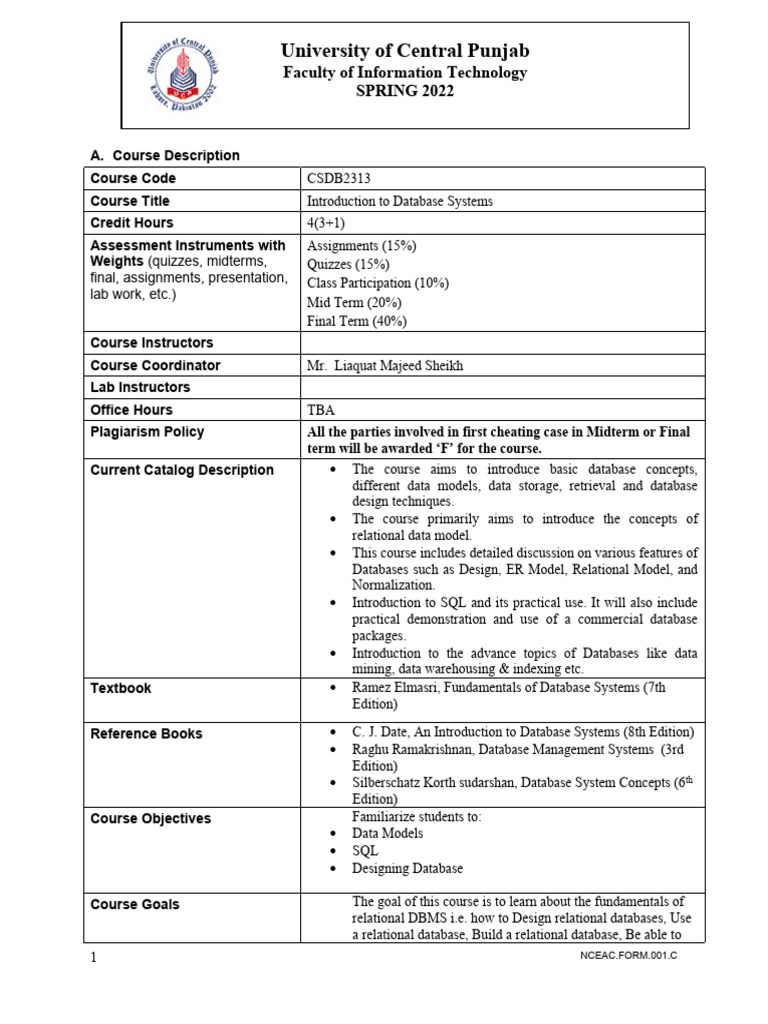 Data Base Course Outline | PDF