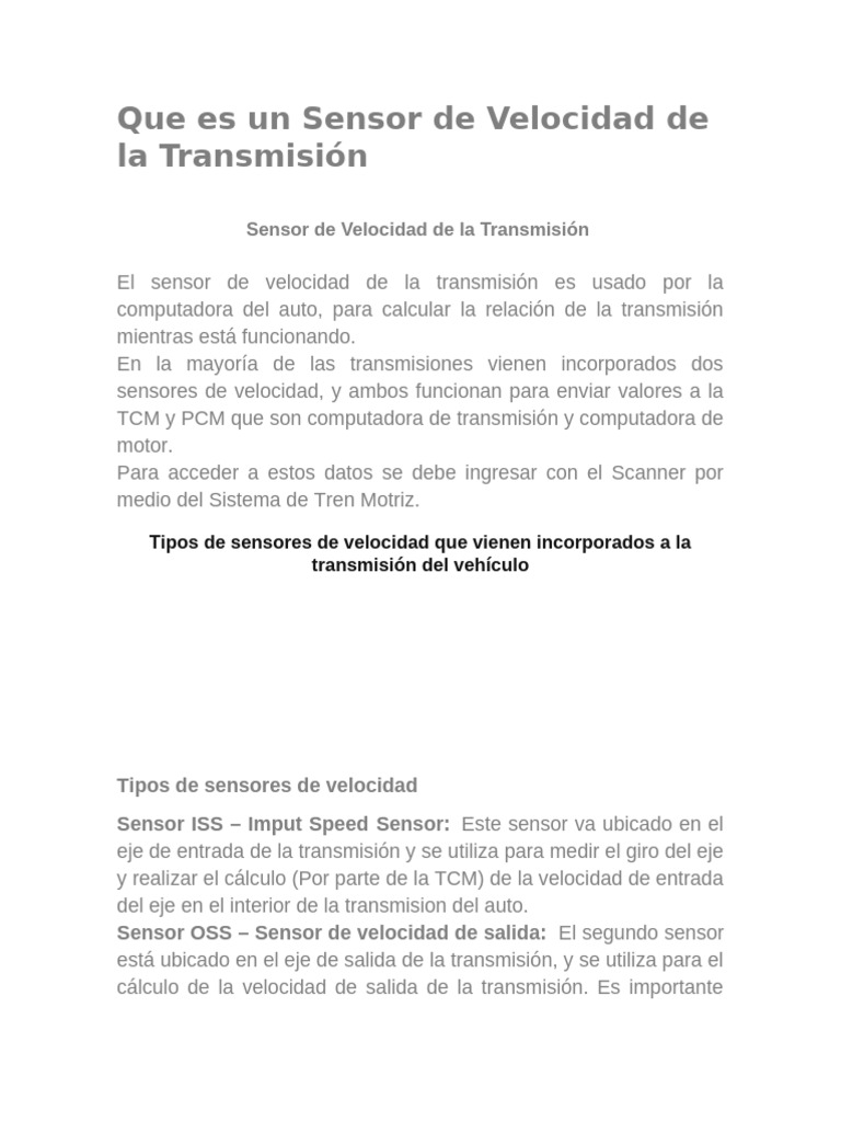Que es un Sensor de Velocidad de la Transmisión | PDF