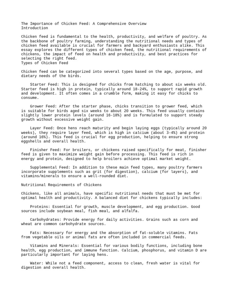 The Importance Of Chicken Feed Pdf