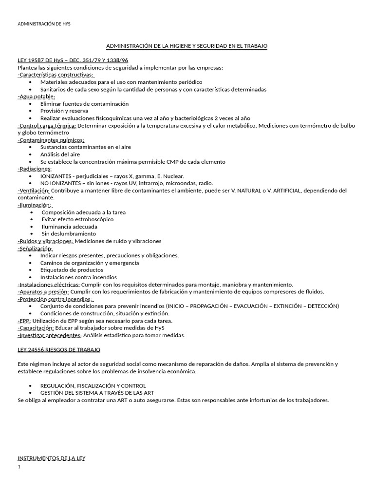 Resumen Admin. de La Hys en El Trabajo | PDF