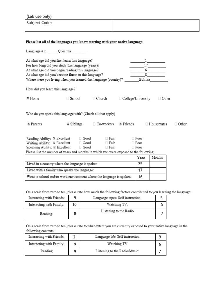 NonNativeLanguageQuestionnaire - ORV | PDF