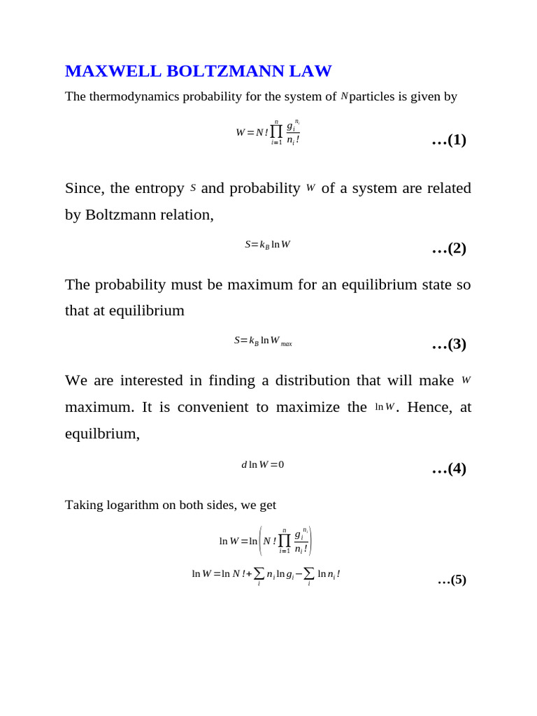Maxwell Boltzmann Law | PDF