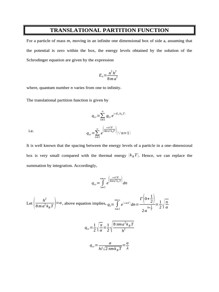 Translational Partition Function | PDF