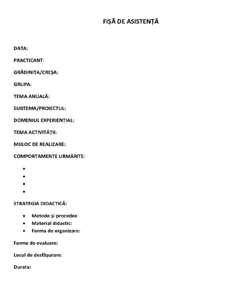 Fisa de Asistenta Gradinita | PDF