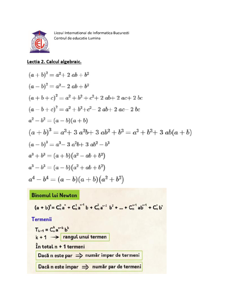 Fisa Calcul Algebric | PDF