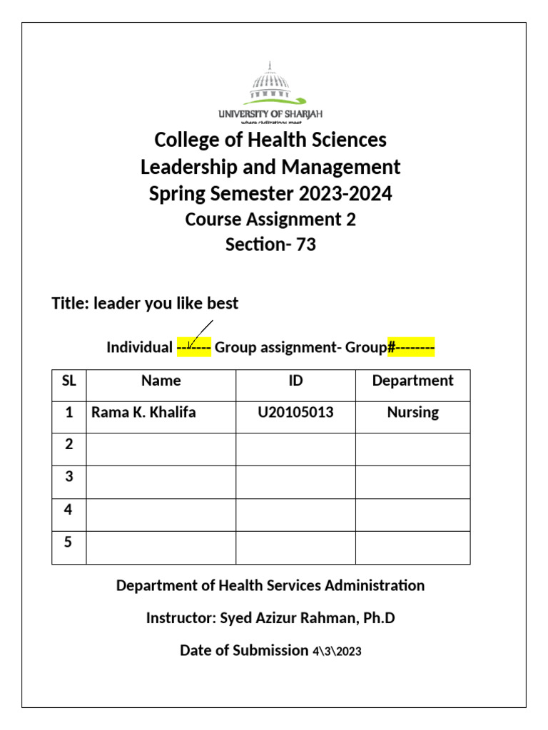 leadership assignment 2 | PDF