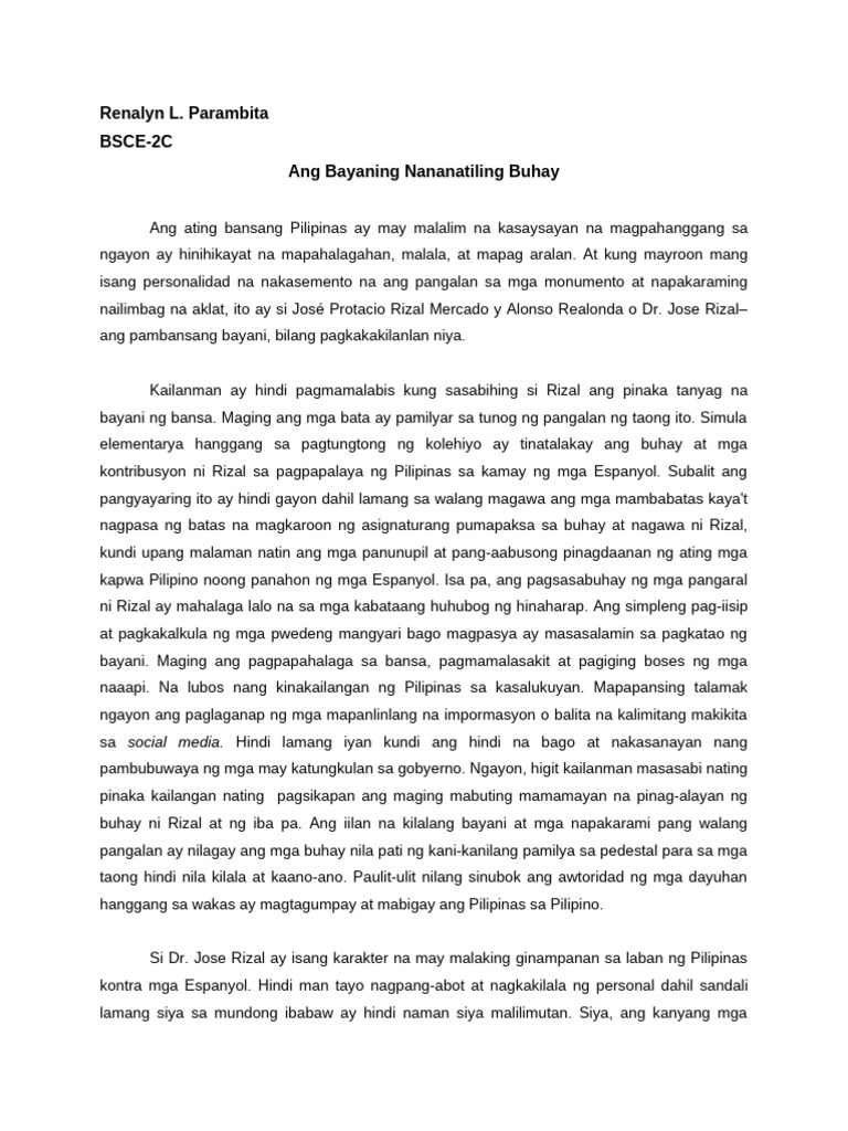 Ang Bayaning Mananatiling Buhay | PDF