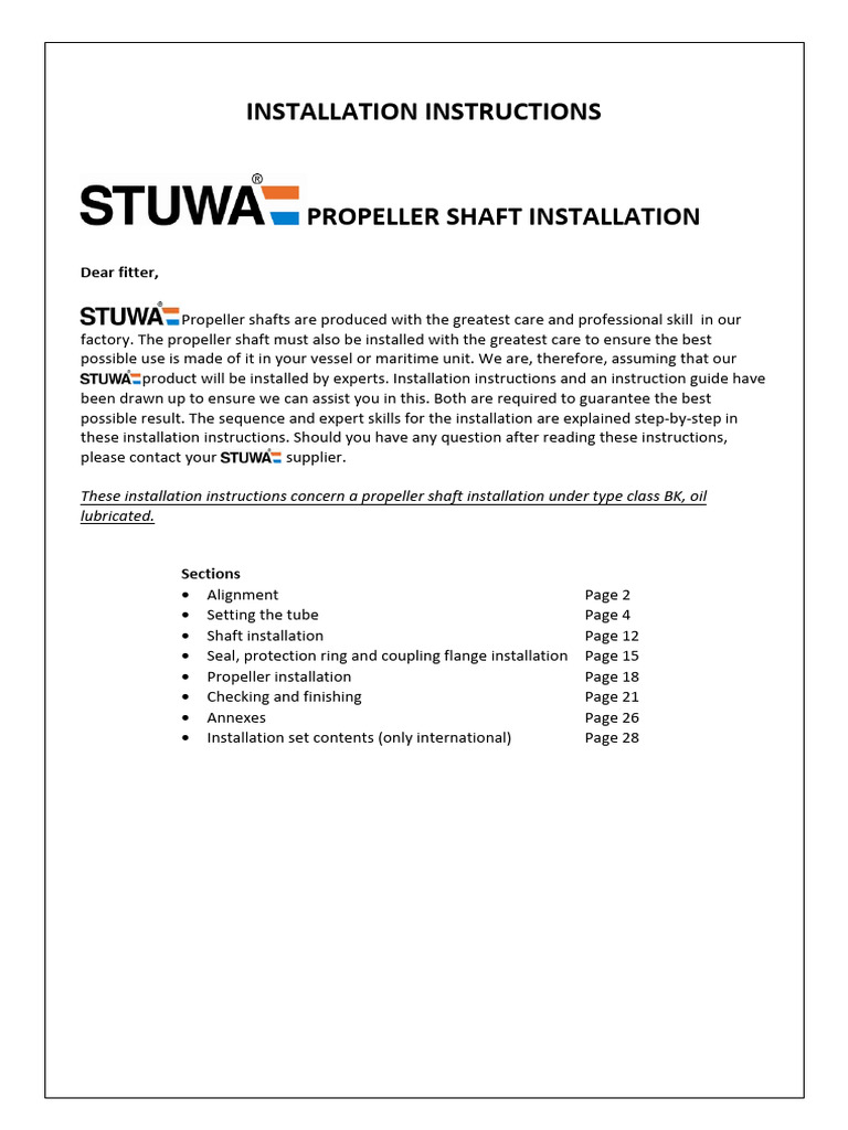 Propeller Shaft Installation Instructions de Waalbv - ENG | PDF | Pipe ...