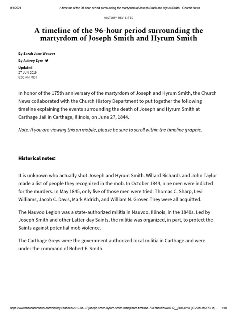 A Timeline of the 96-Hour Period Surrounding the Martyrdom of Joseph ...