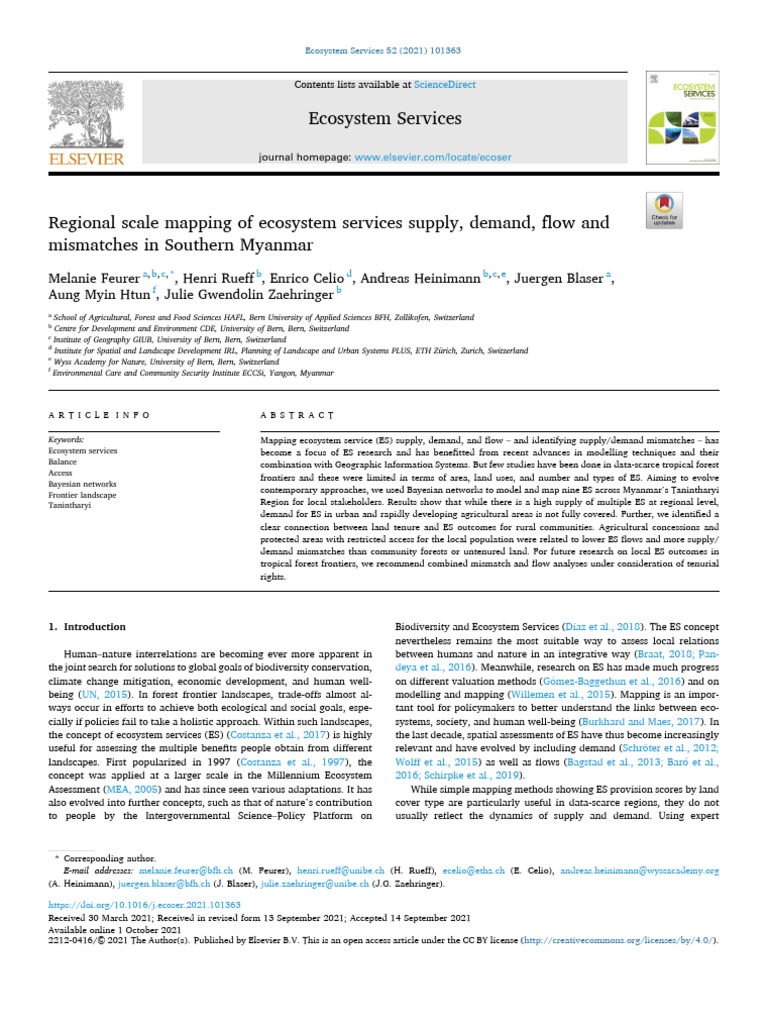 Ecosystem Services Mapping in Myanmar | PDF | Biodiversity | Social Science