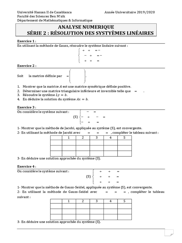 2-Série2-Résolution Des Systèmes Linéaires | PDF