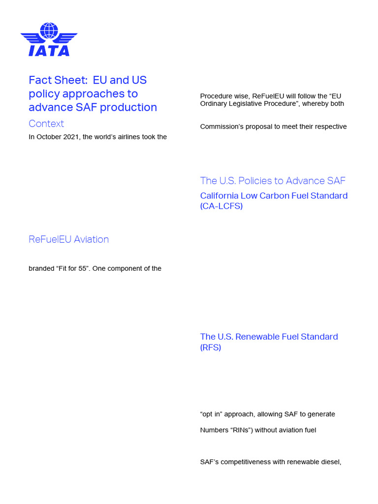 IATA - EU & US SAF Policies | PDF