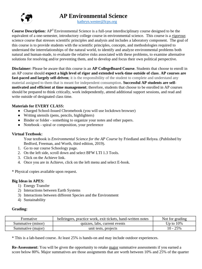 APES Syllabus 2024-2025 | PDF