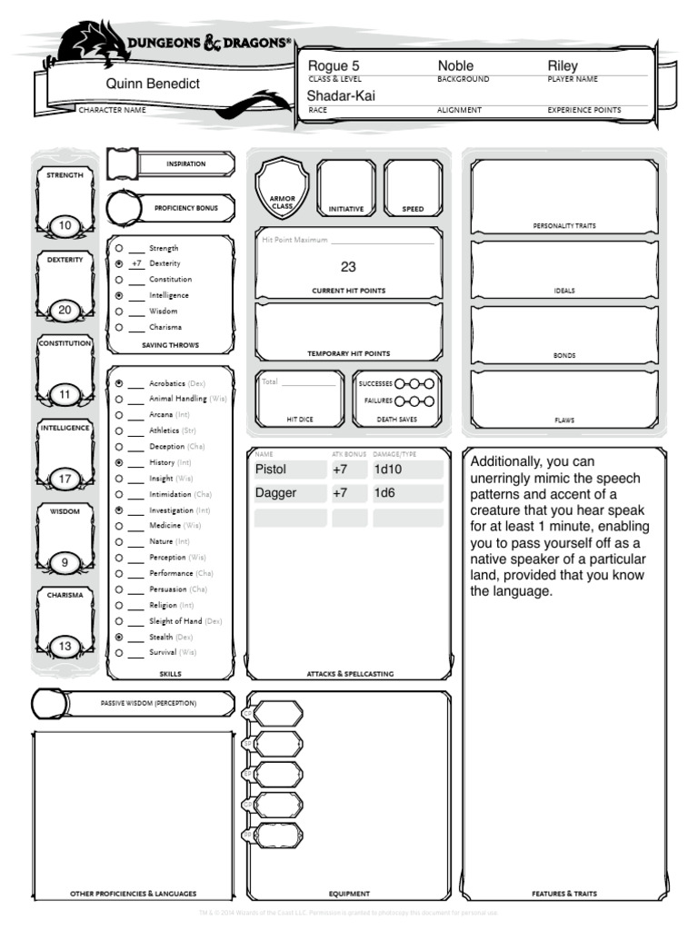 DnD_5E_CharacterSheet - Form Fillable | PDF