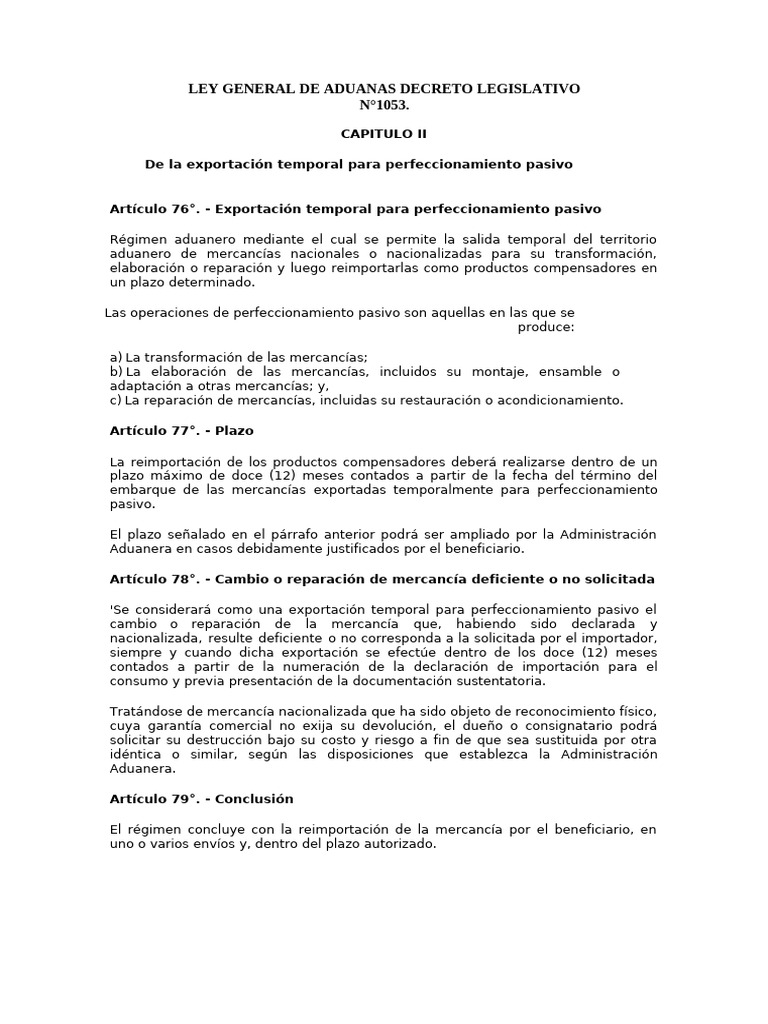 Ley General de Aduanas Decreto Legislativo | PDF