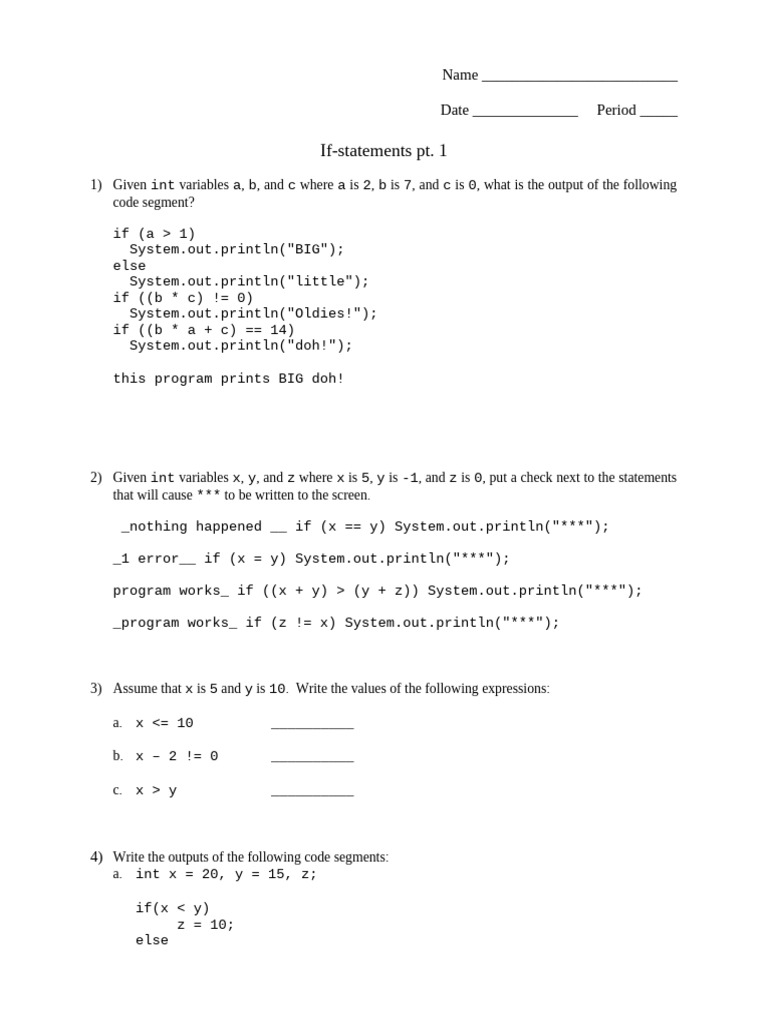 Simple If-Statement Exercises-1 | PDF