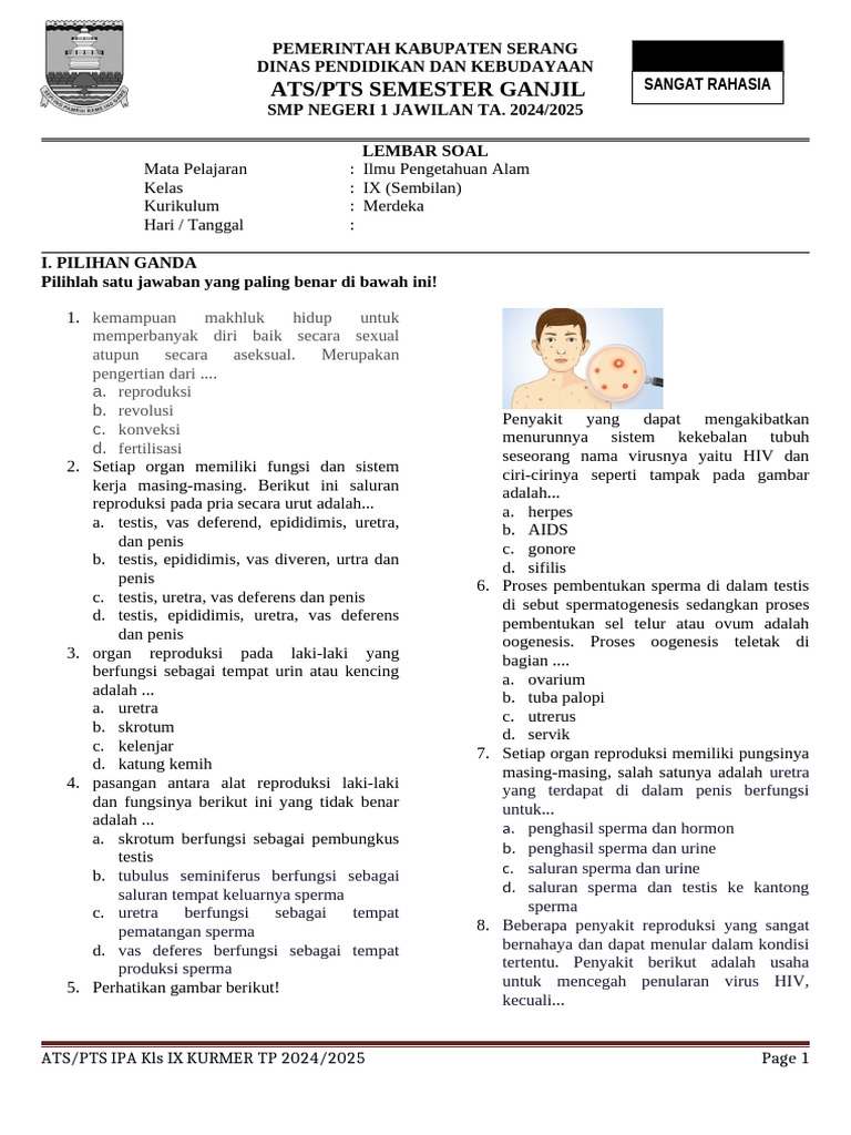 Soal Atspts Ipa KLS 9 Ganjil | PDF