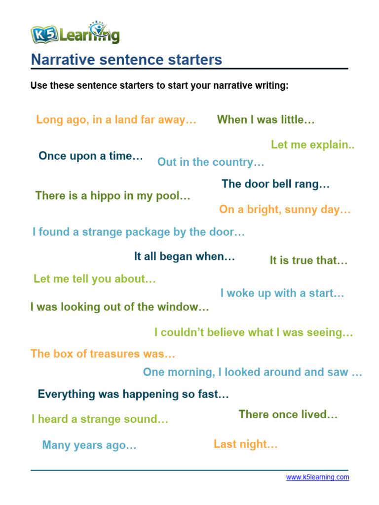 Narrative Sentence Starters | PDF