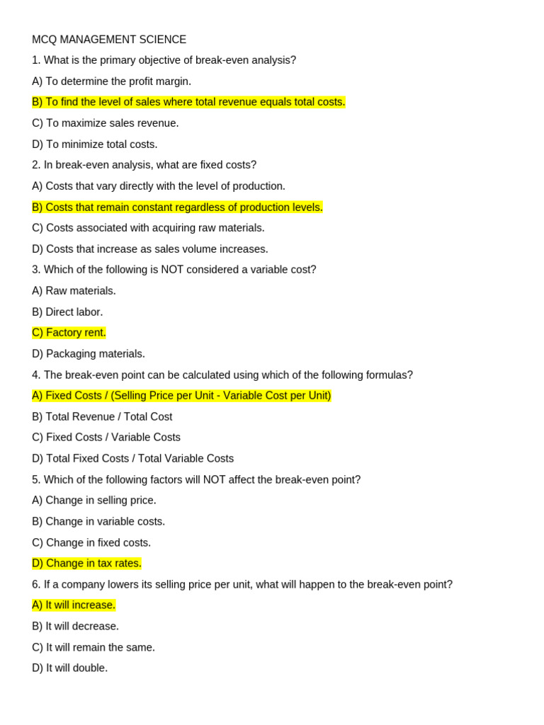 MCQ Management Science | PDF