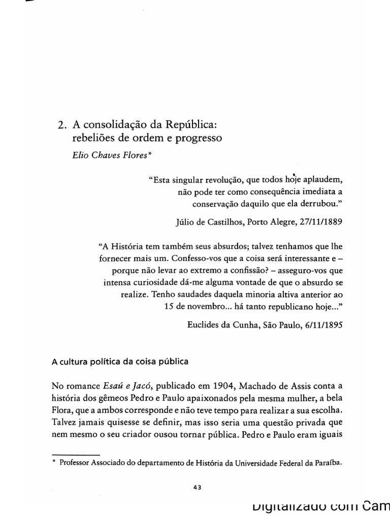 Elio Chaves Flores - A Consolida - o Da Rep-Blica. - Rebeli-O de Ordem e Progresso | PDF