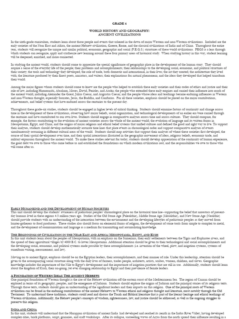 GRADE 6 World History and Geography Ancient Civilizations | PDF