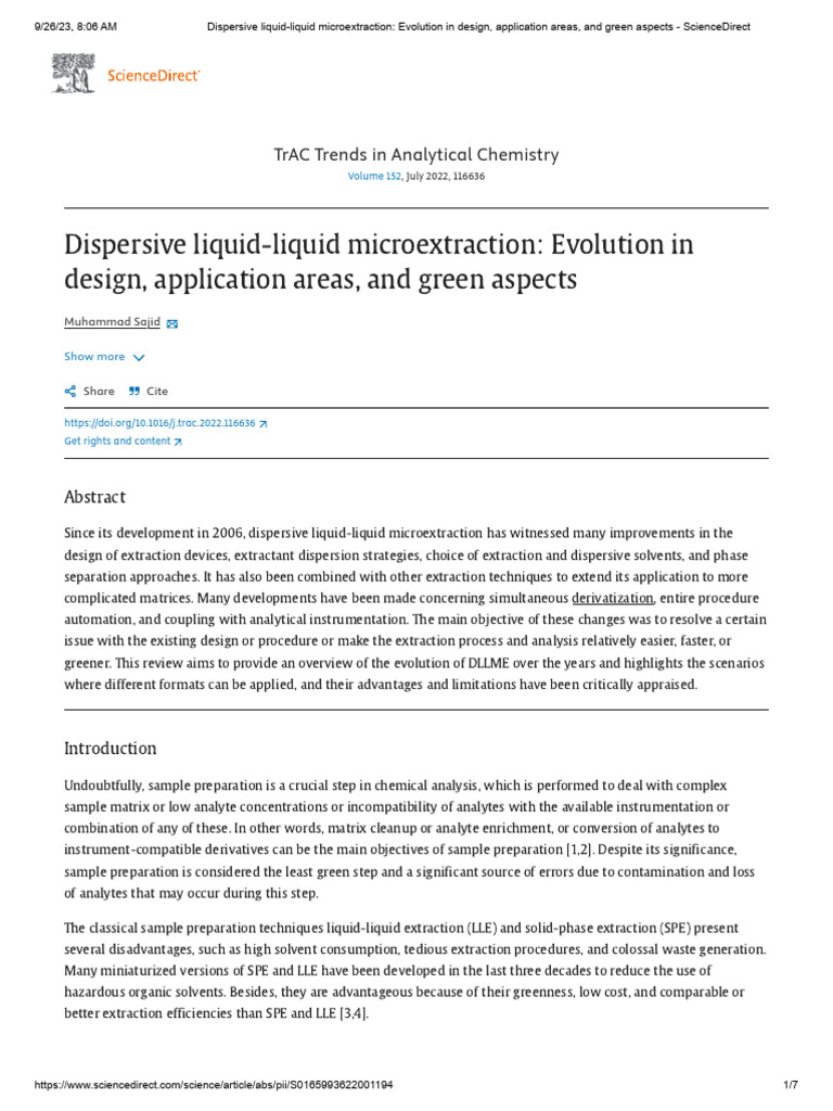 Dispersive Liquid-Liquid Microextraction - Evolution in Design ...
