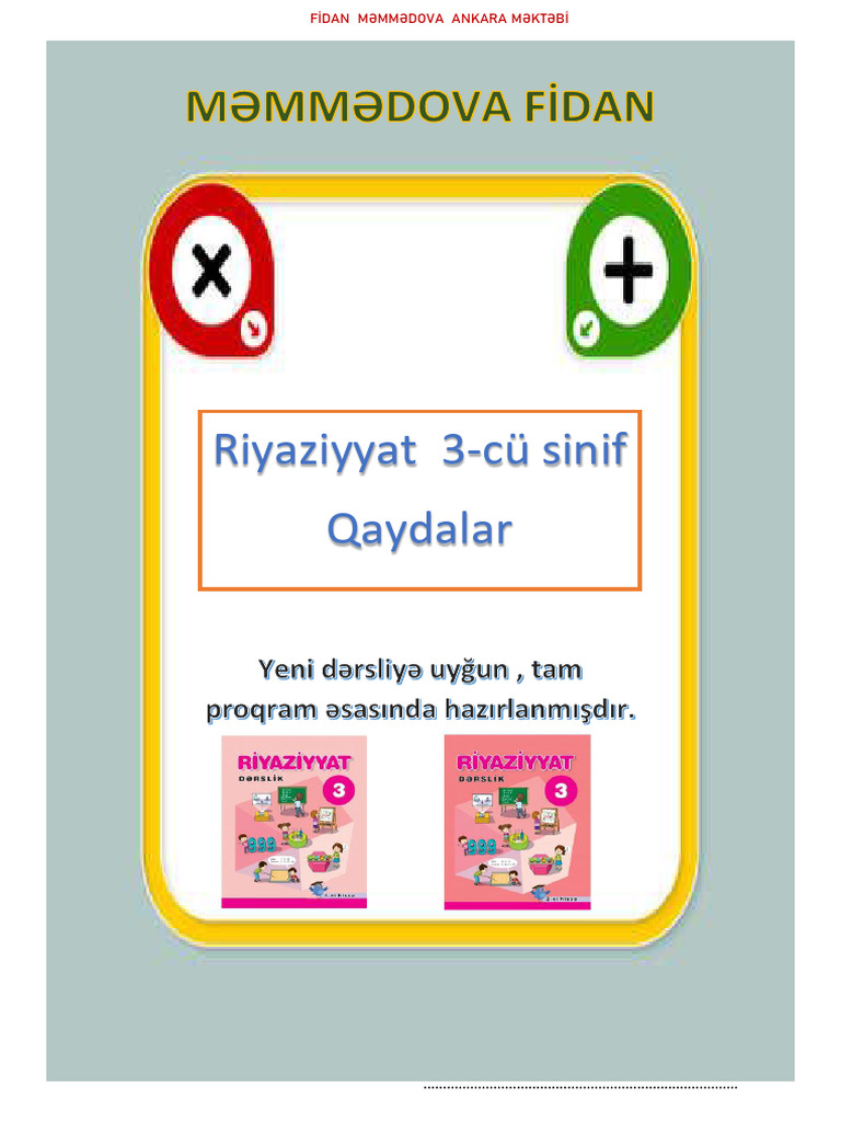 M. FİDAN RİYAZİYYAT QAYDALAR 3cü Sinif-2 | PDF