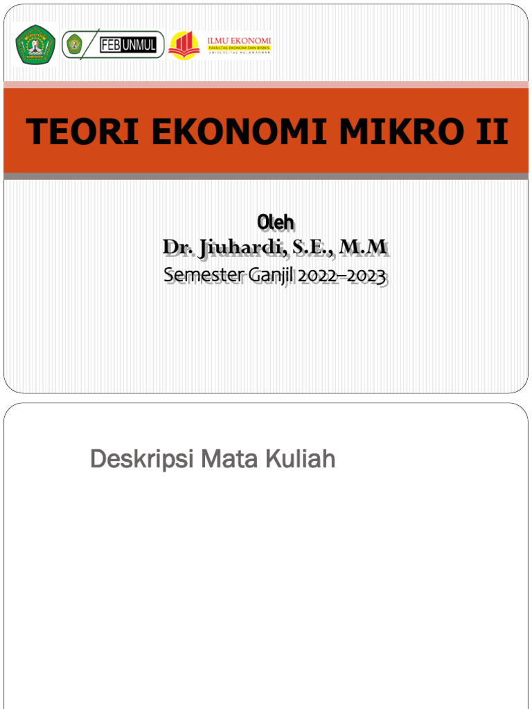 Teori Ekonomi Mikro II (Dr. Jiuhardi, S.E., M.M) | PDF