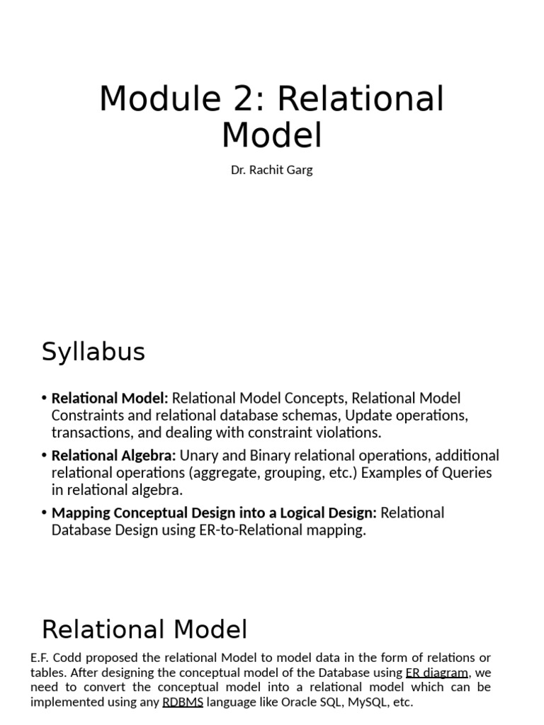Module 2 Relational Model Pdf