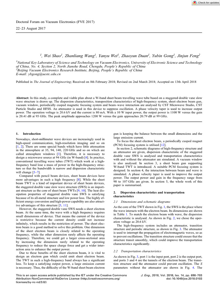The Journal of Engineering - 2018 - Tian - Design of W Band Sheet Beam ...