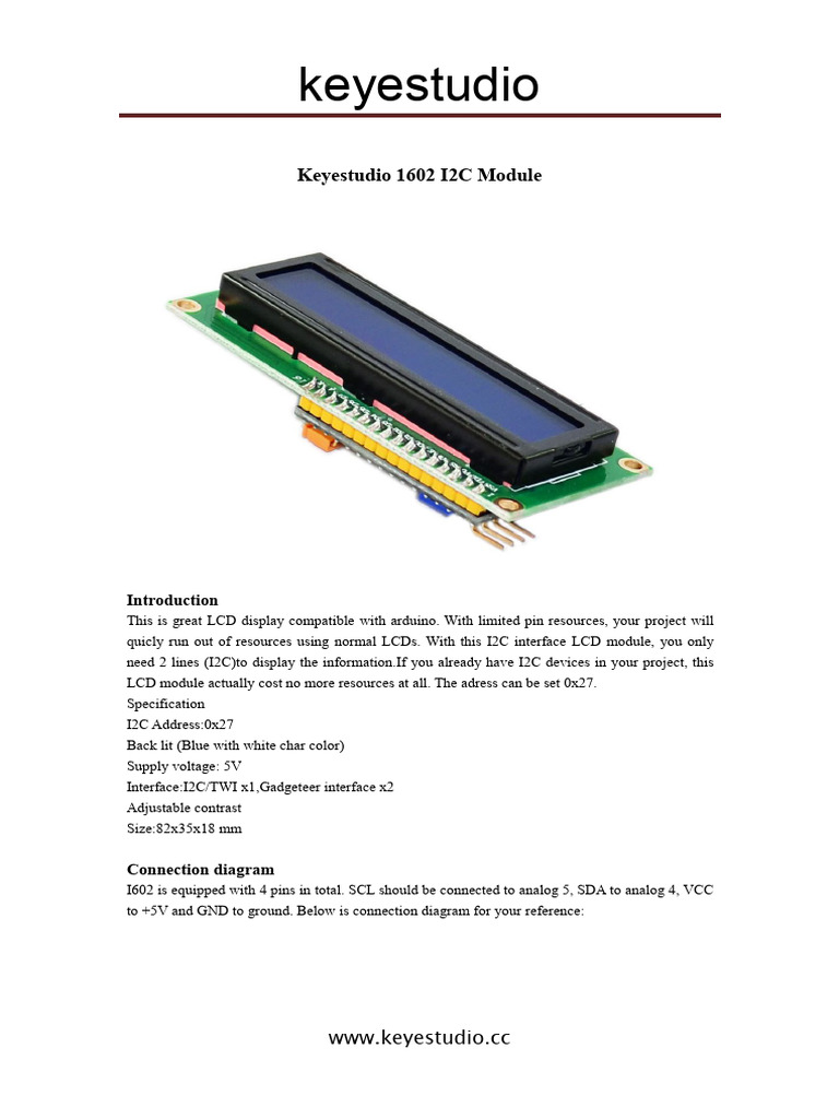 KS0061 1602 I2C Module | PDF