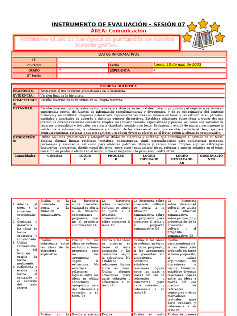 3° Instrumento de Evaluación-Sesión7-Semana4-Exp. 4 - Com | PDF