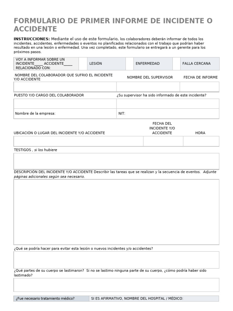 Formulario de Informe Interno de Incidente o Accidente Laboral | PDF