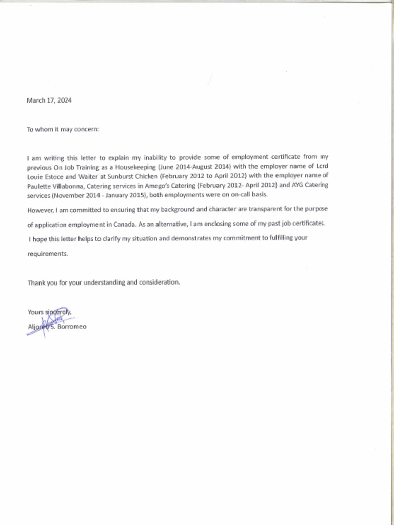 Proper Explanation Letter For Certificates | PDF