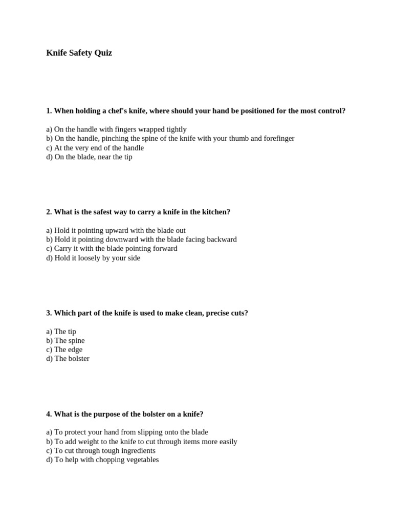 Knife Safety Quiz Revision | PDF