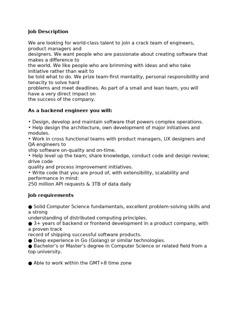 Golang Developer JD | PDF