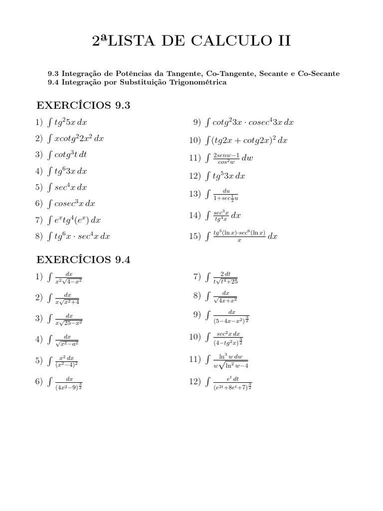 2° lista_calculo_II | PDF