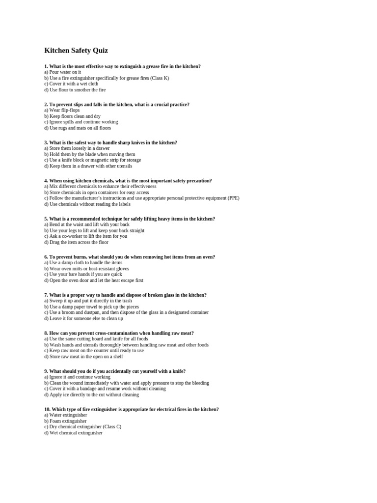 Kitchen Safety Quiz | PDF