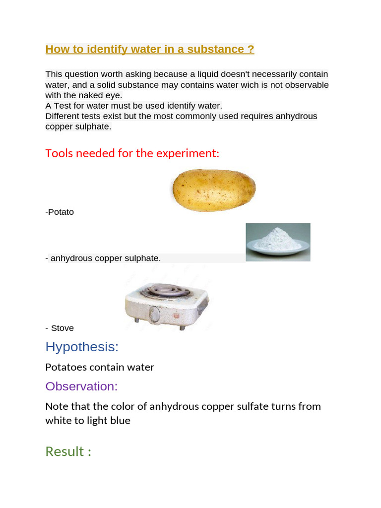 How To Identify Water in A Substance | PDF