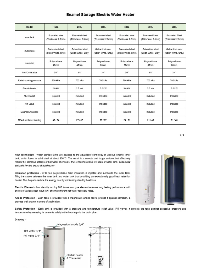 ACV Smart Me 400 Water Heater Specs | PDF | Water Heating | Materials