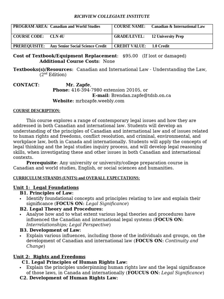 2015 Cln4u CDN Intl Law Outline | PDF