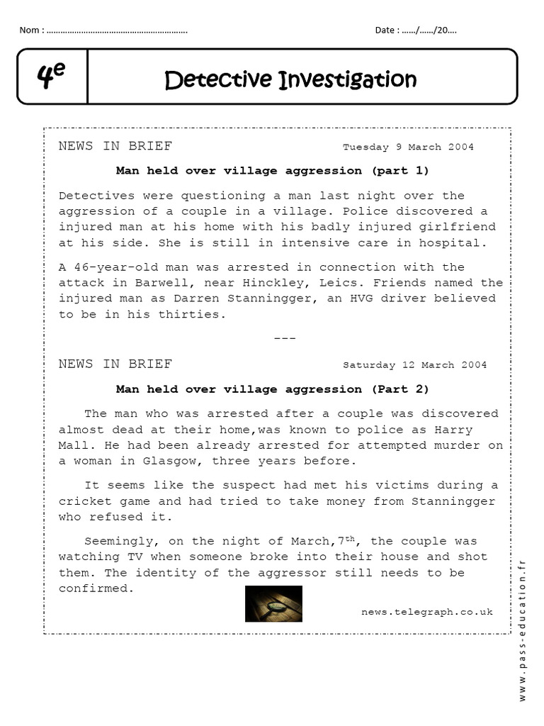 Detective Investigation 4ème Lecture Compréhension en Anglais | PDF