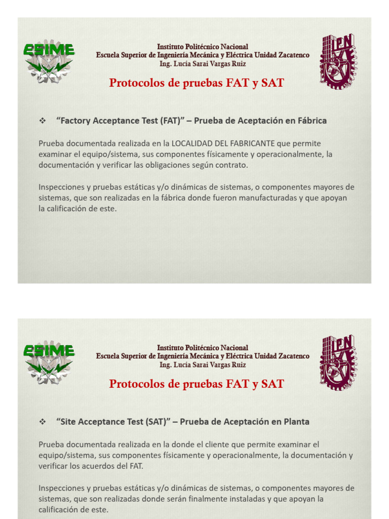 Protocolos de Pruebas Fat y Sat | PDF | Ingeniería mecánica | Hogar ...
